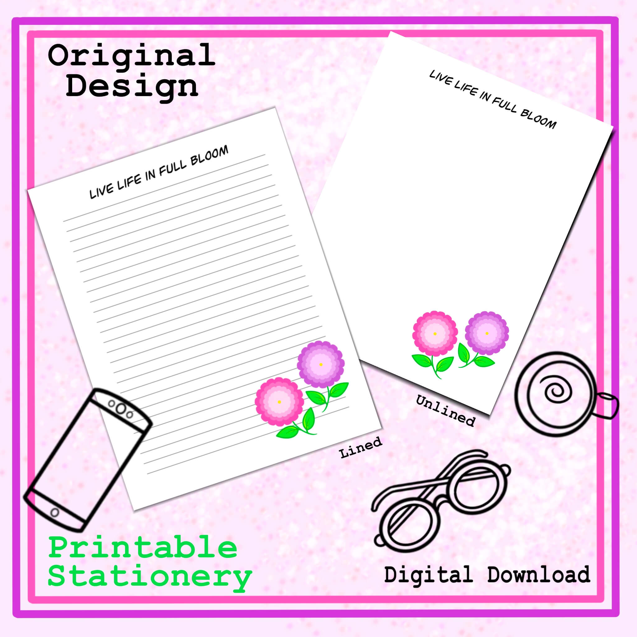 Floral Printable Stationery Journal Writing List Making Digital ...