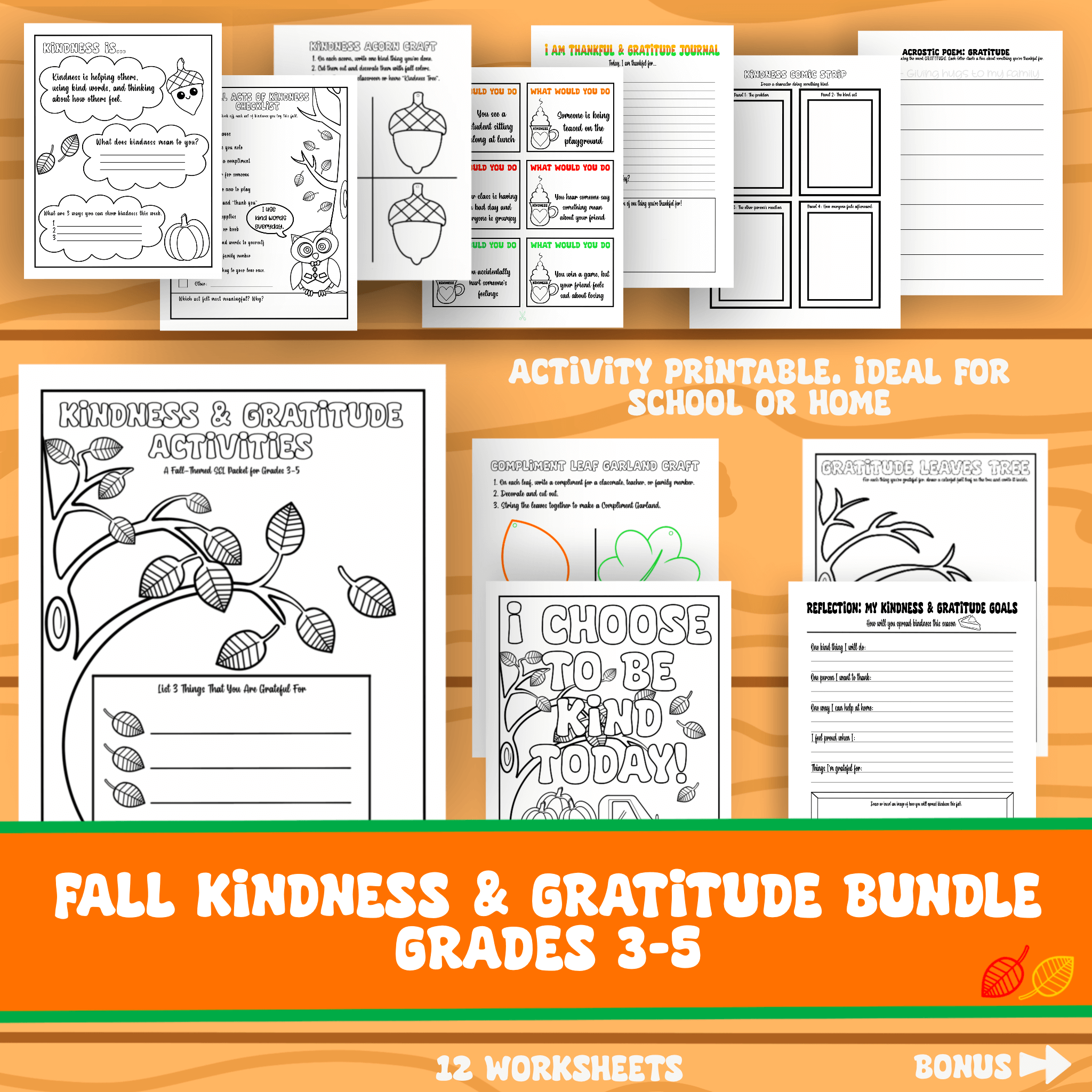 Fall Themed SEL Kindness and Gratitude Activity Worksheets Journal ...