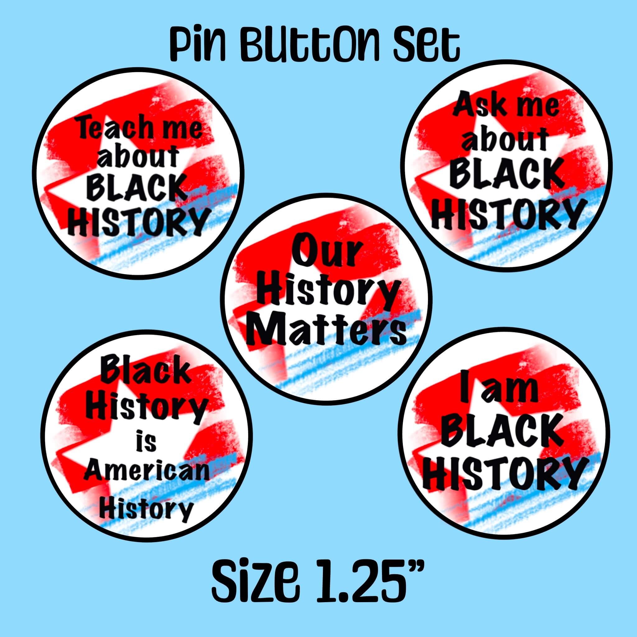 Black History Month Pinback Button set of 5 Educational History Art ...