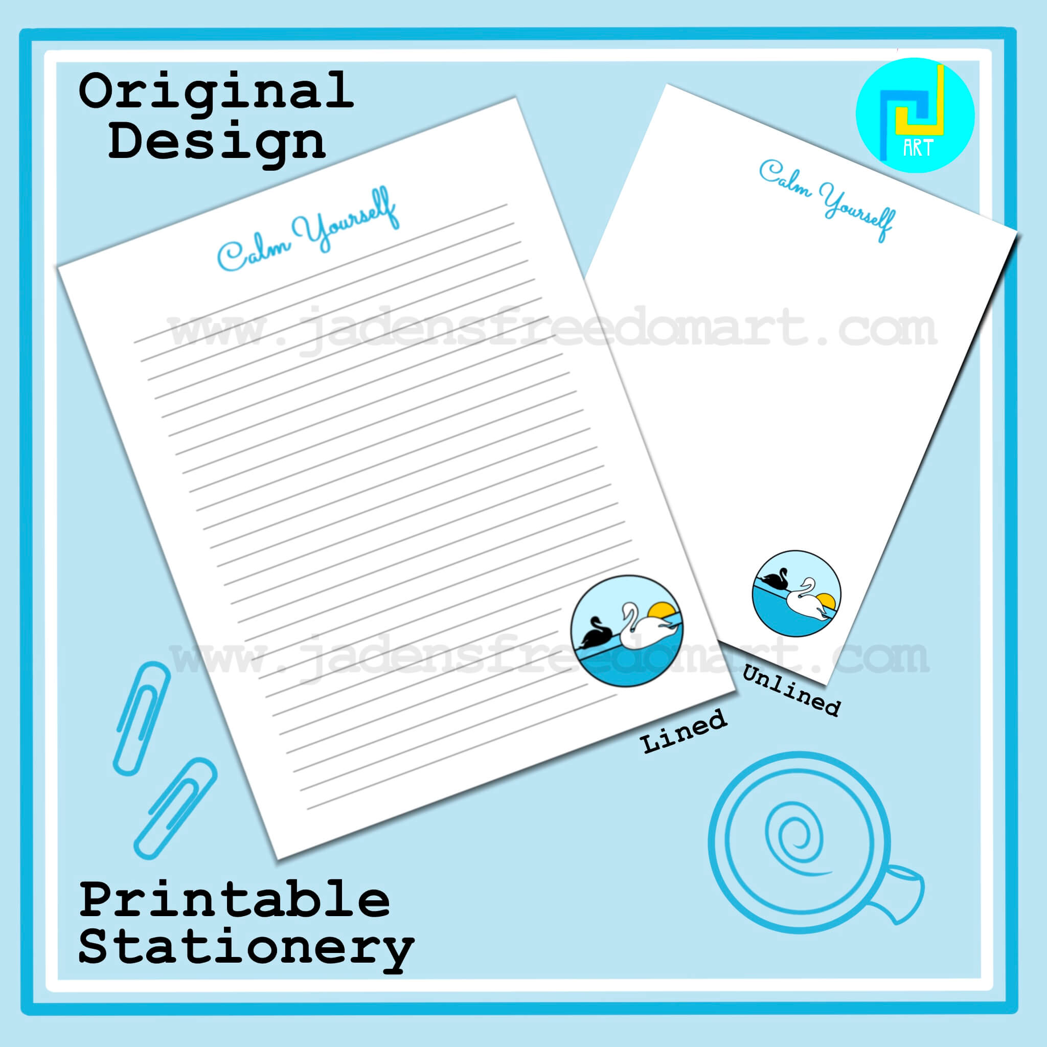 Printable Stationery Writing Paper Swan Illustration Digital ...